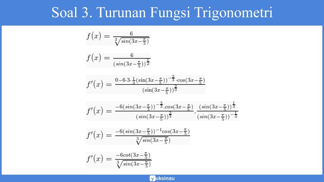 √ Turunan Fungsi Aljabar: Turunan Dasar, Rumus, Soal, Pembahasan